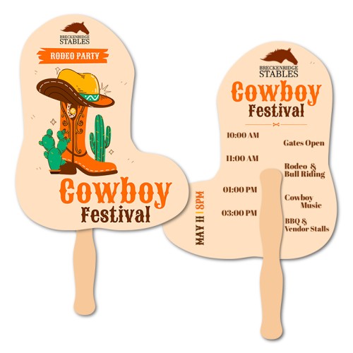 8x8 Inch Boot Shape Full Color Double Sided Hand Fans - 16 pt