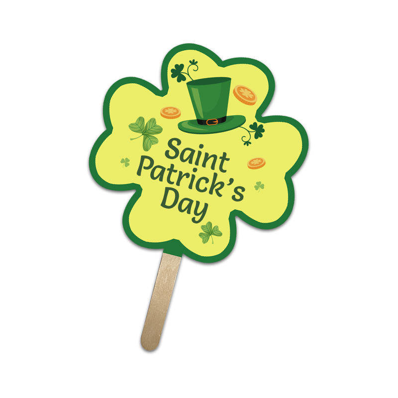 5x5 Inch Clover Shape Full Color One Sided Mini Hand Fans - 16 pt