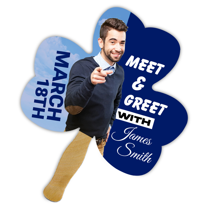 8x8 Inch Clover 3 Shape Full Color One Sided Hand Fans - 16 pt