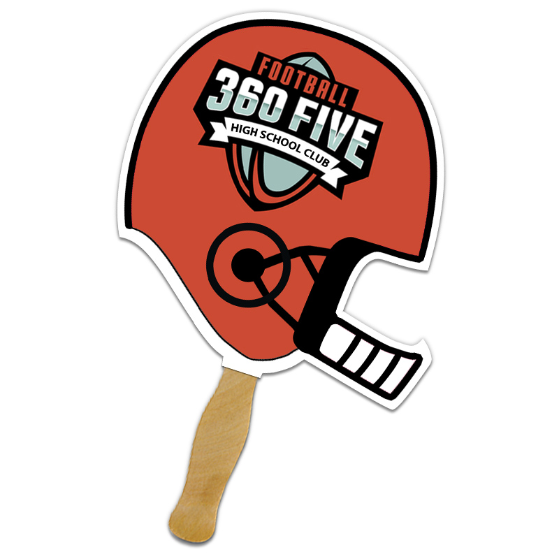 8x8 Inch Helmet Shape Full Color One Sided Hand Fans - 16 pt