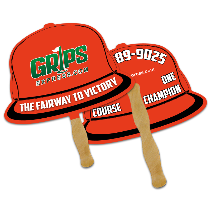 8x8 Inch Cap Shape Full Color Double Sided Hand Fans - 16 pt